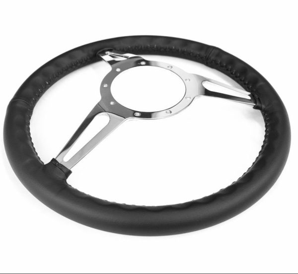 14 Inch "Classic" Billet Steering Wheel, Black Leather Full Wrap ...