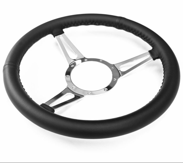 14 Inch "Classic" Billet Steering Wheel, Black Leather Full Wrap ...