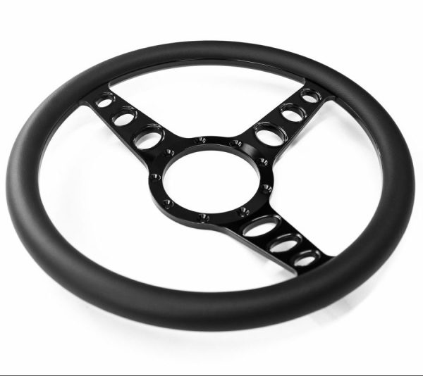 14 Inch Black "Cruisin" Billet Steering Wheel, Leather Half Wrap, 4 ...