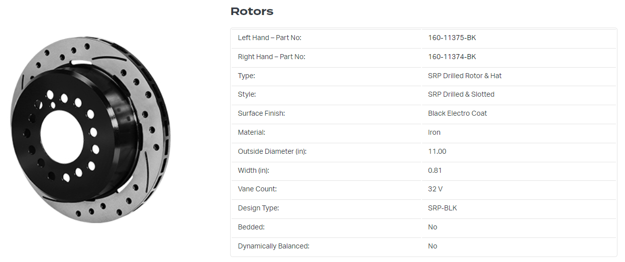 Wilwood 11.00" Rotor, 4 Piston Dust Boot Caliper Rear Disc Brake Kit, 9 ...